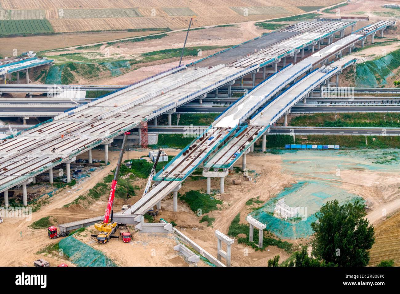Aerial photo shows the construction of a high-speed interchange in ...