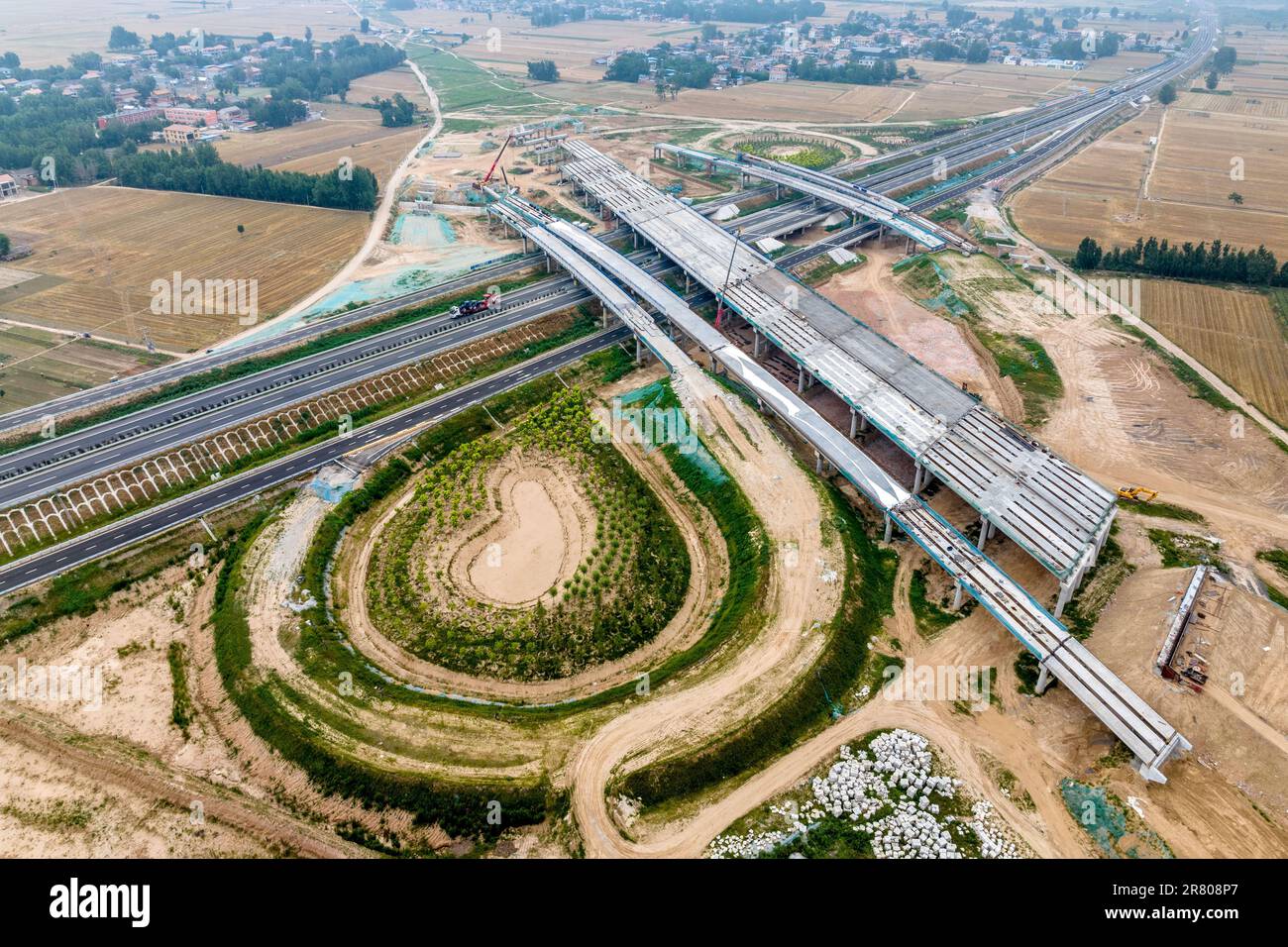 Aerial photo shows the construction of a high-speed interchange in ...