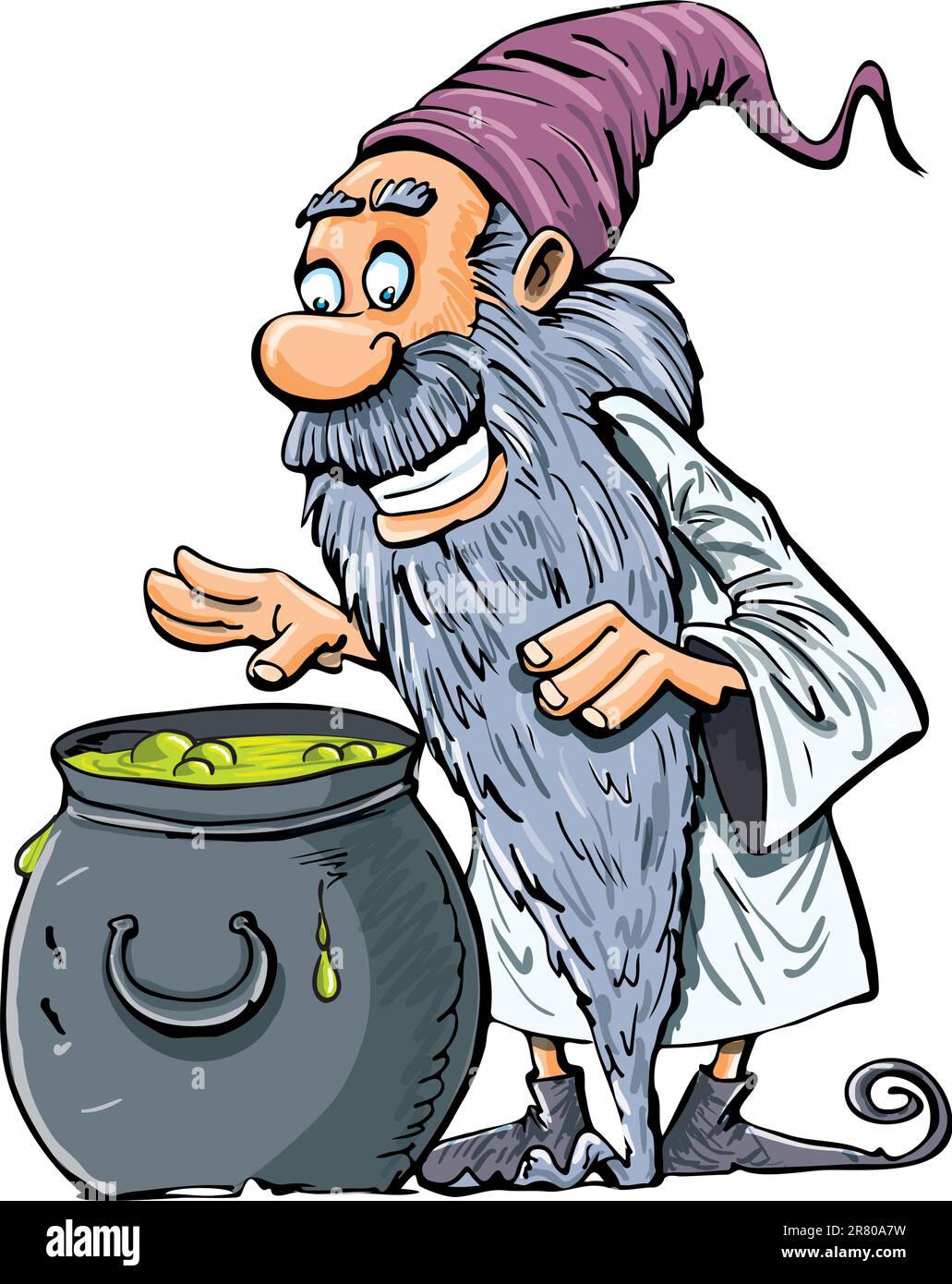 Cartoon Wizard with boiling cauldron. Isolated on white Stock Vector ...