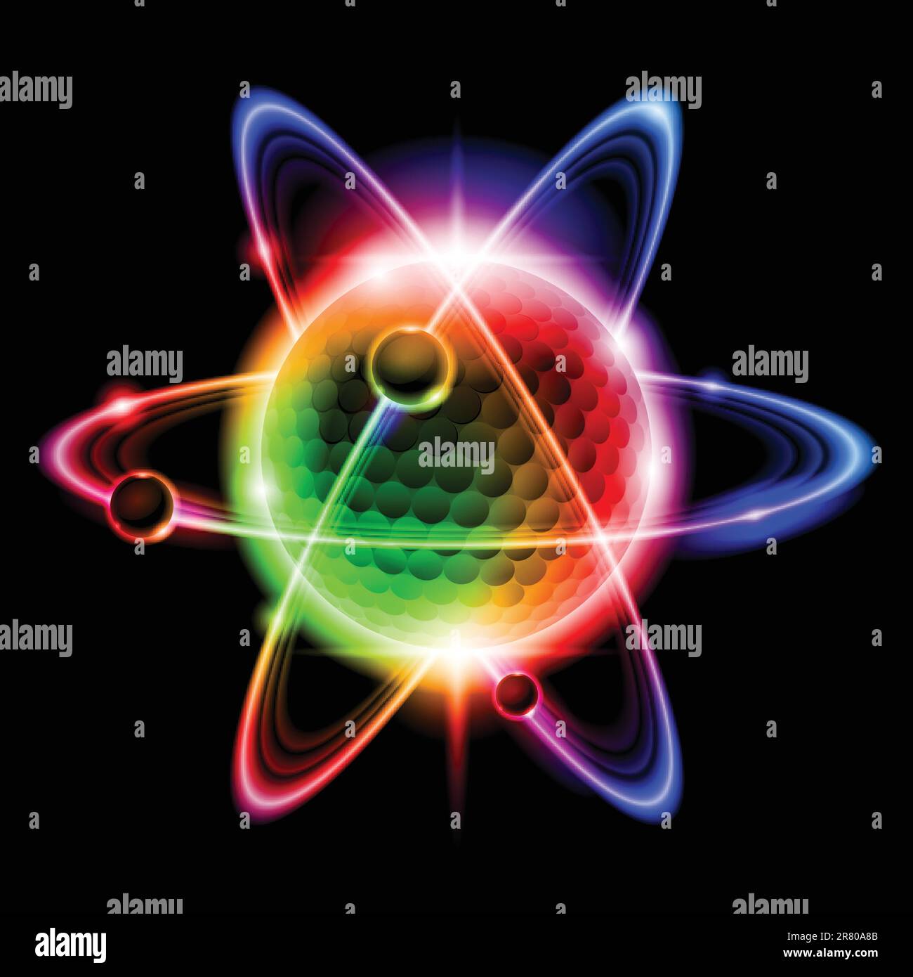 Green atom electron. illustration on black background Stock Vector ...