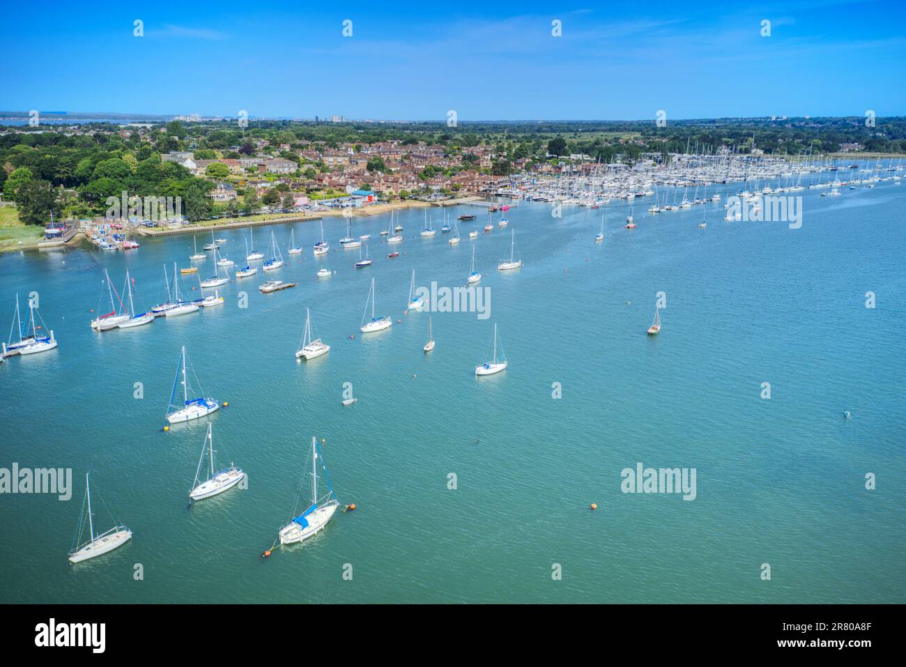 Aerial photo over Sailing Boats at anchor on The River Hamble and ...
