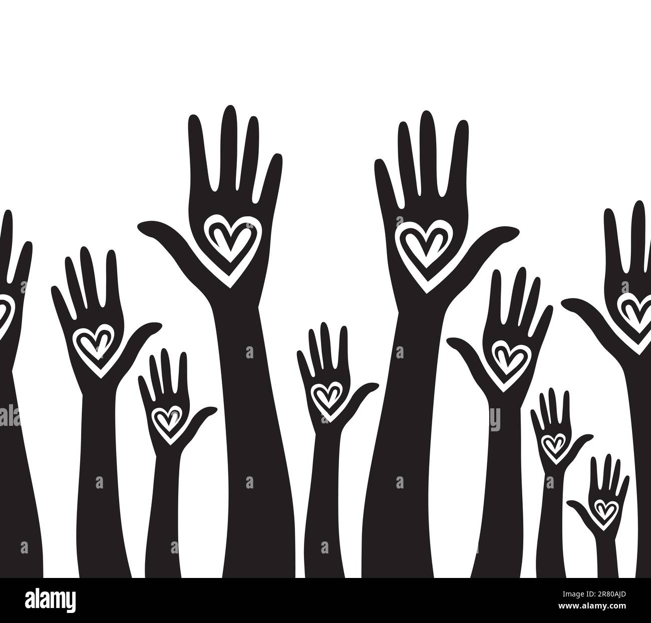 People support hand like heart united seamless background. Vector ...