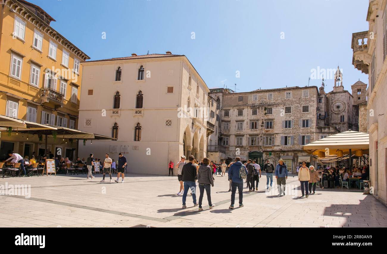 Split; Croatia - May 12th 2023. The historic Narodni Trg - People’s ...