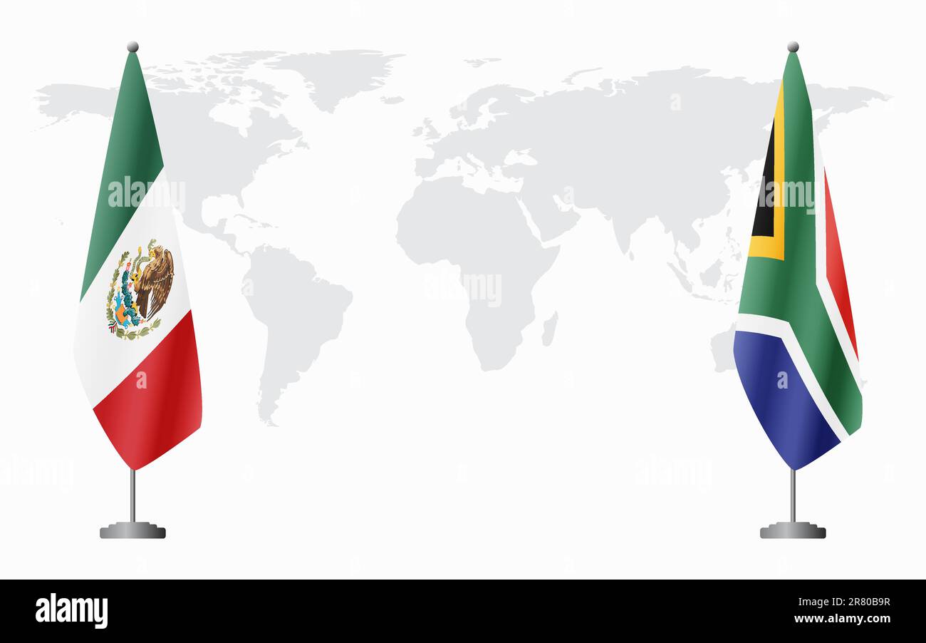 Mexico And South Africa Flags For Official Meeting Against Background