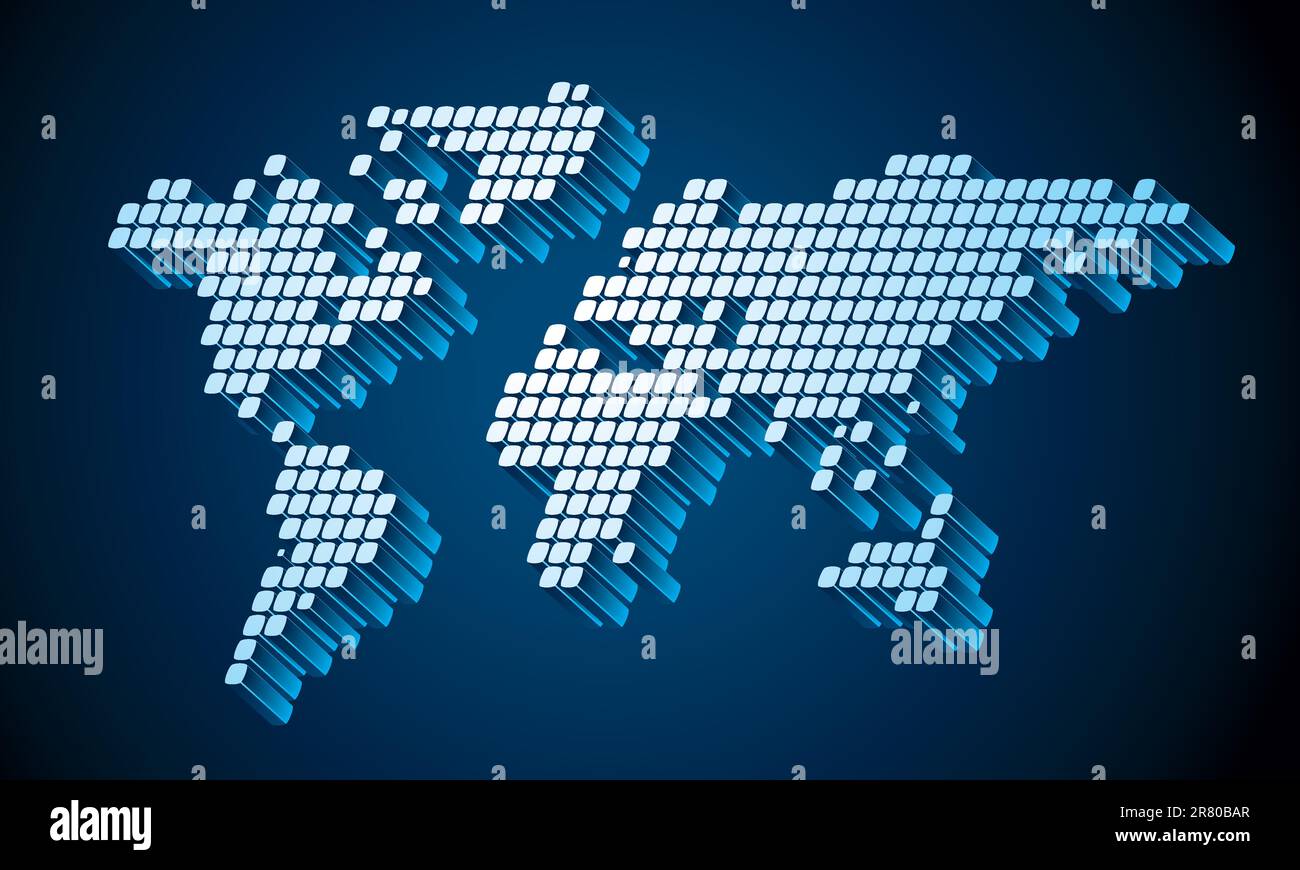 Dotted (square pixel) world map. Vector illustration Stock Vector Image ...