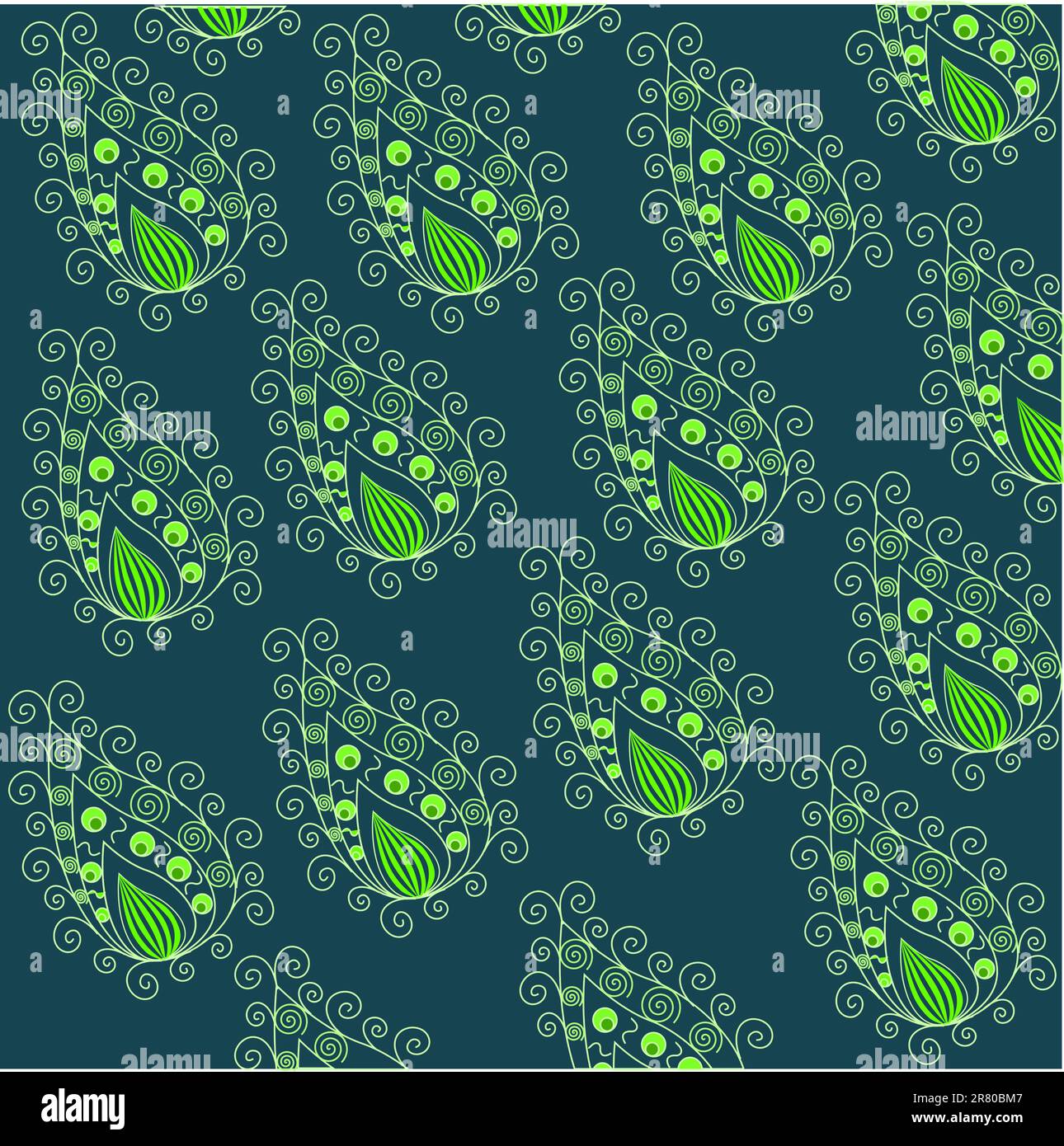Illustration of abstract paisley pattern with green ornaments Stock ...