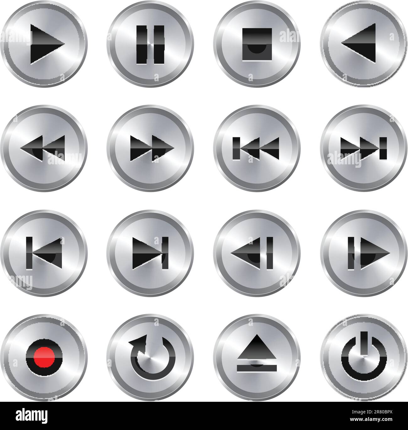 Metallic glossy multimedia control button/icon set. Vector illustration ...