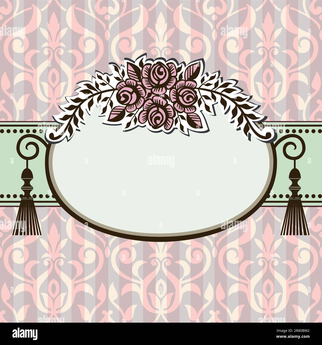 Retro roses oval frame with space for your text and ornaments. Vector ...