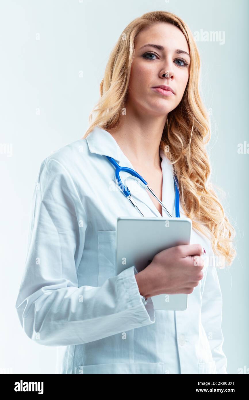 Doctor with digital device in copyspace, useful for telehealth ...