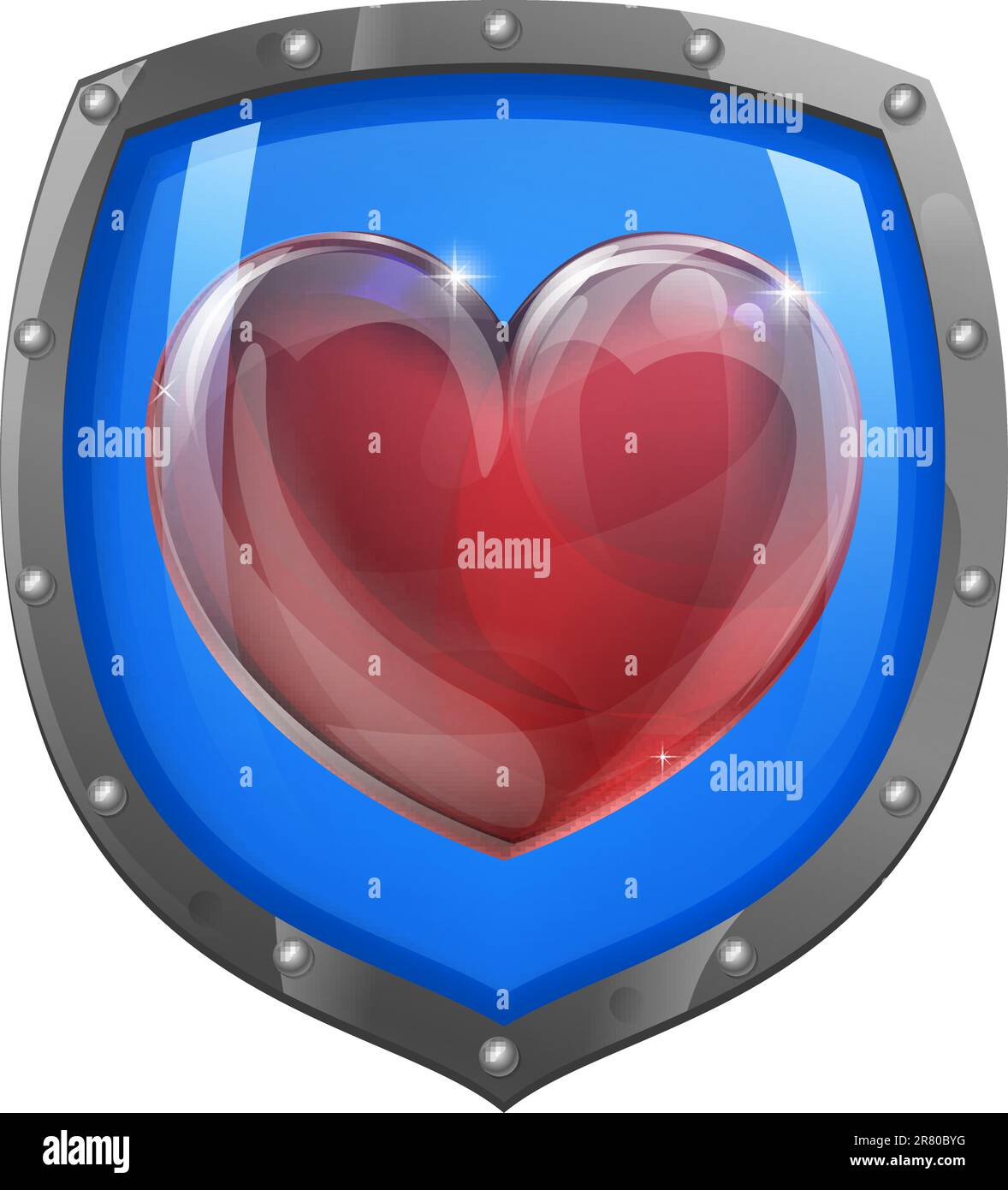 Conceptual illustration of a heart symbol on a shield icon. Could be an ...