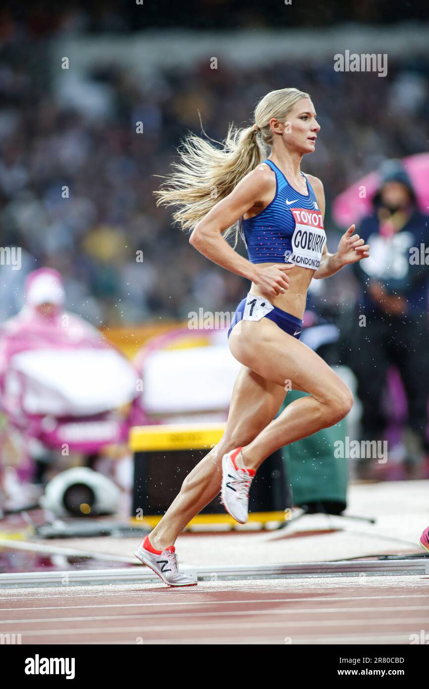 Emma Coburn participating in the 3000 Metres Steeplechase at the World ...