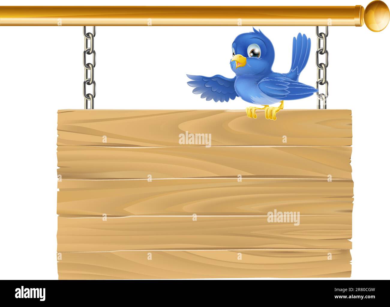 Cute bluebird sitting on hanging sign showing what it says with his ...