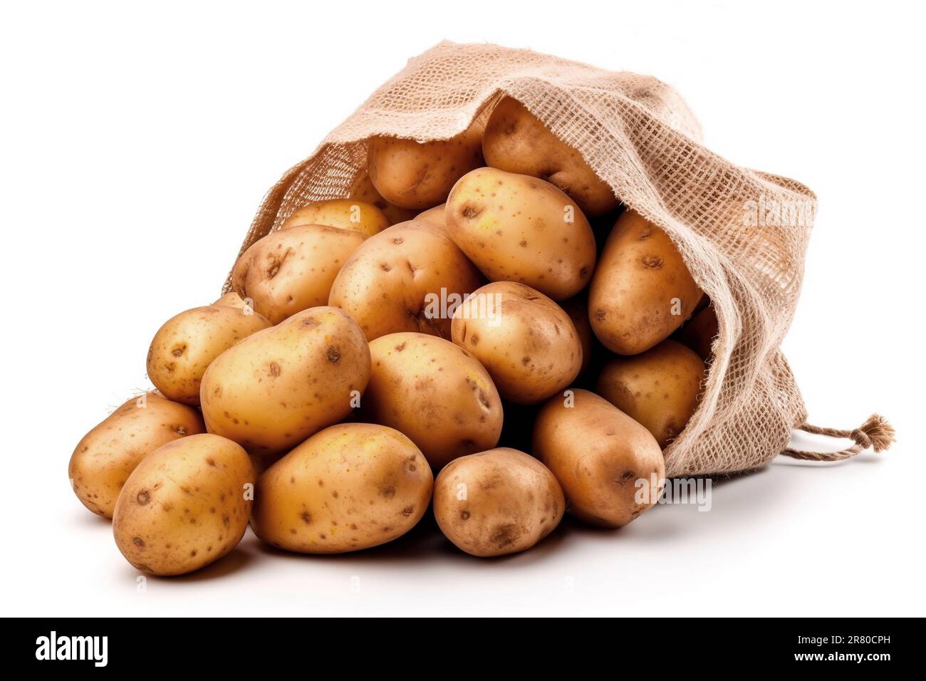 Raw potatoes in burlap sack isolated on white background Stock Photo ...