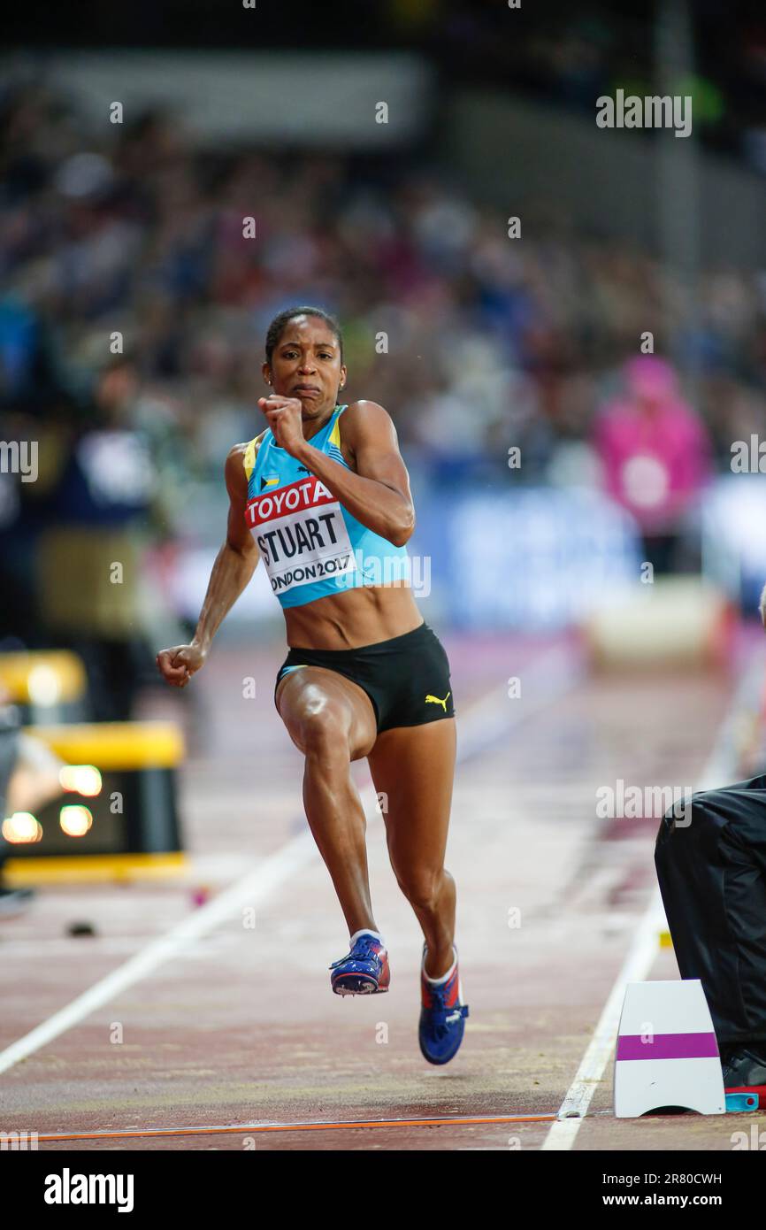 Bianca Stuart participating in the long jump at the World Athletics ...