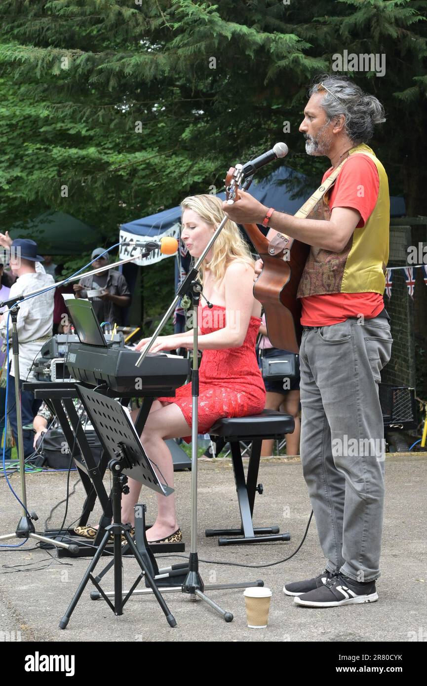 Crawley, West Sussex, UK-June 18th 2023 : A guitarist and a keyboard ...