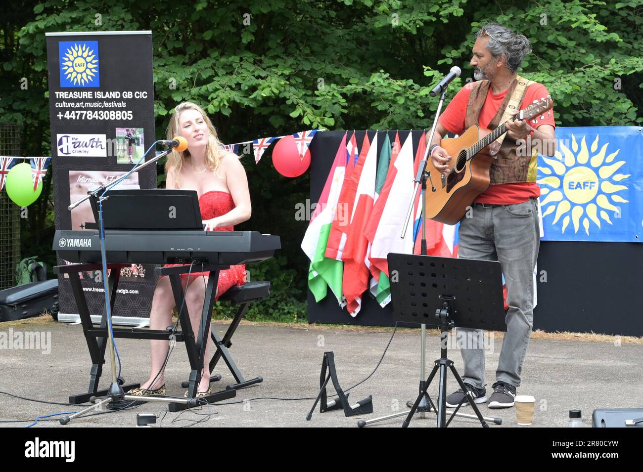 Crawley, West Sussex, UK-June 18th 2023 : A guitarist and a keyboard ...