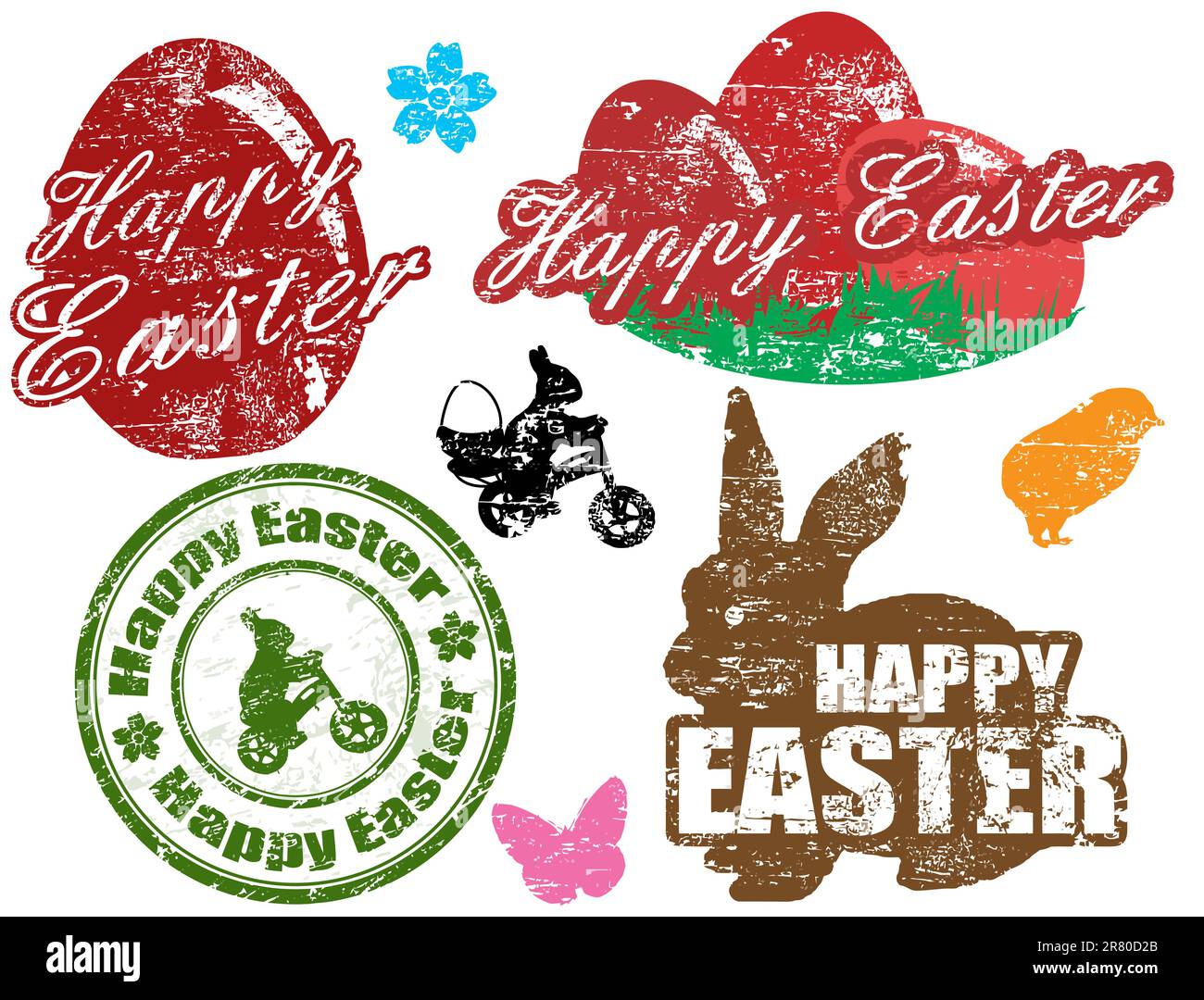 Set of isolated grunge Easter stamps on white background, vector ...