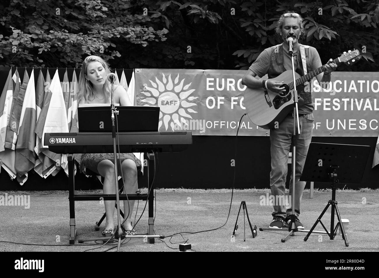 Crawley, West Sussex, UK-June 18th 2023 : A guitarist and a keyboard ...