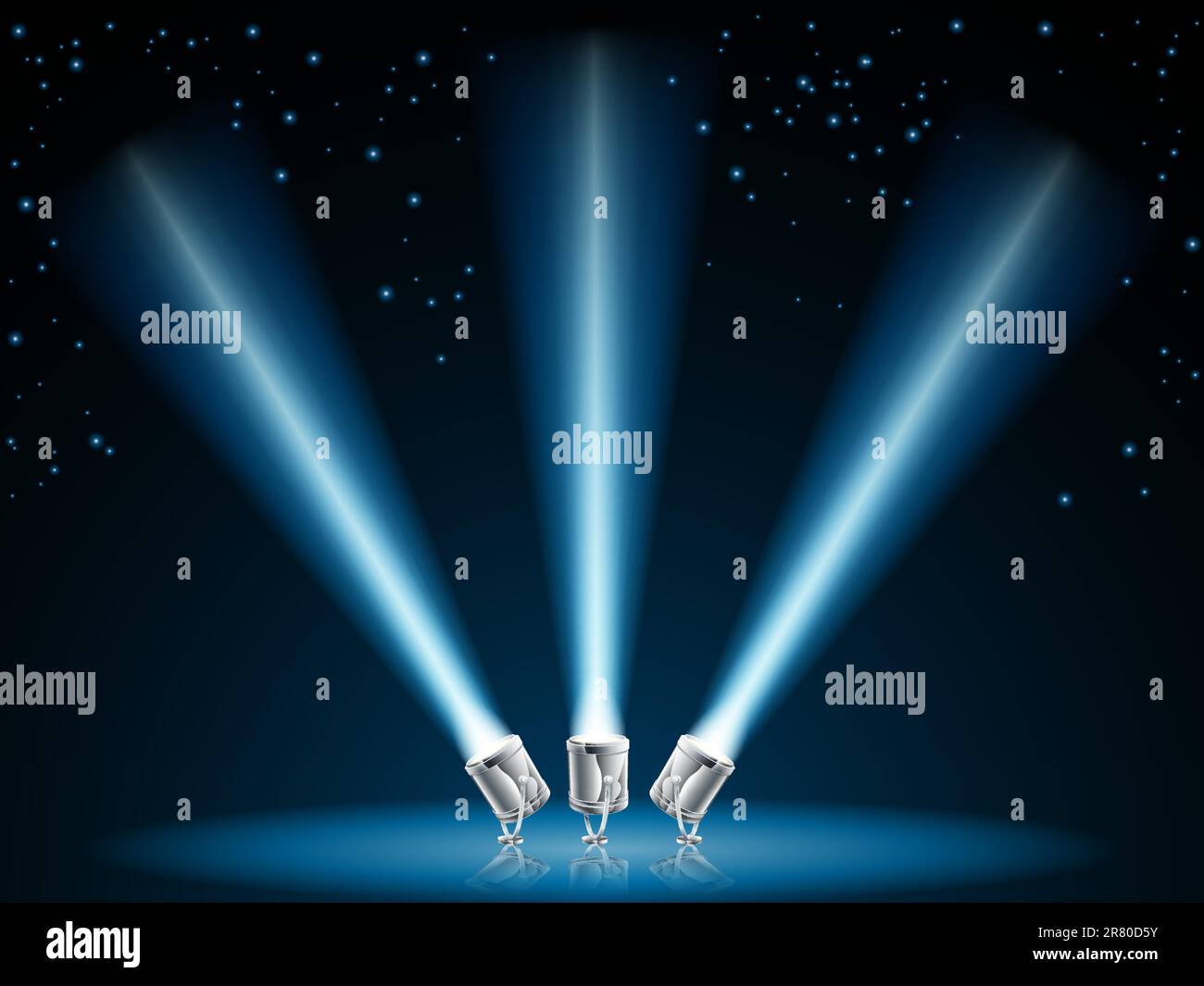 Illustration of search lights or spot lights pointing into dark sky ...