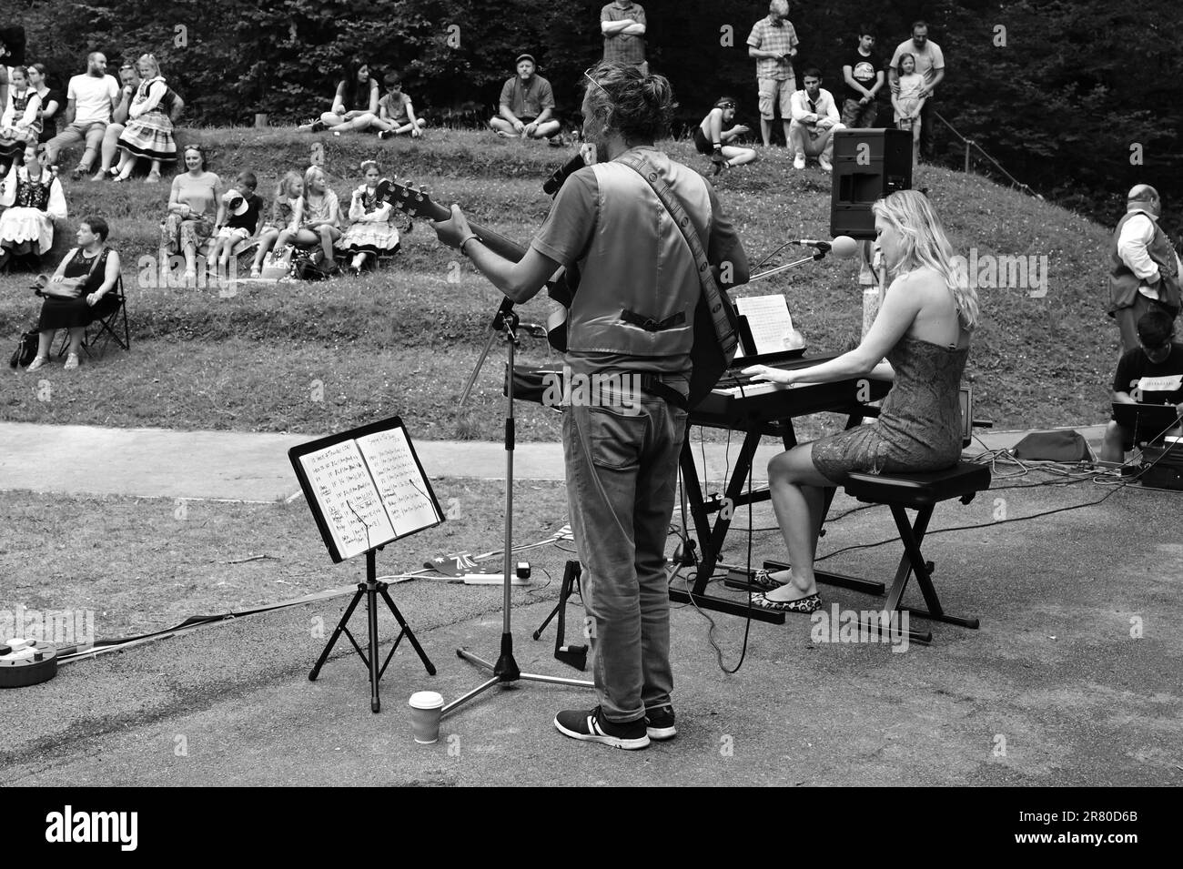 Crawley, West Sussex, UK-June 18th 2023 : A guitarist and a keyboard ...