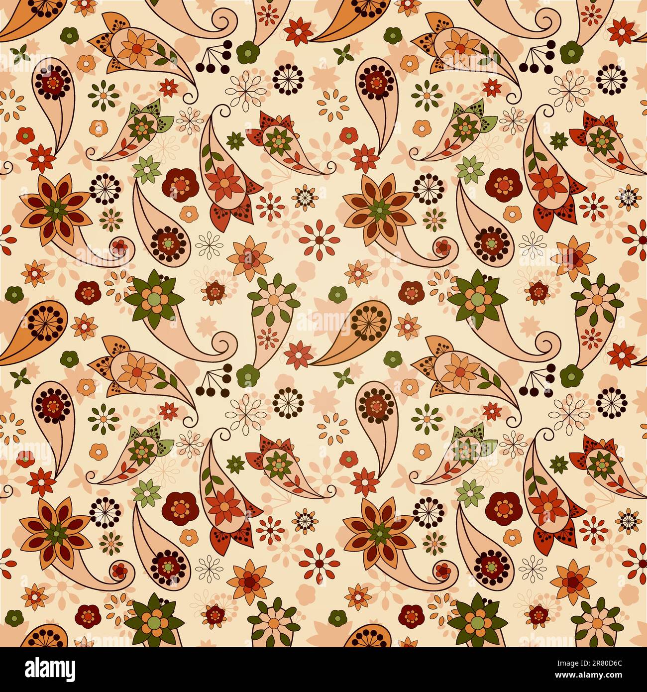 vector seamless spring pattern with paisley elements and flowers Stock ...
