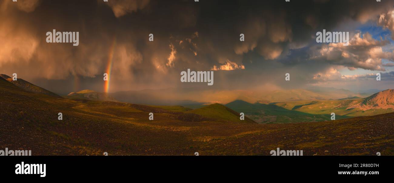 The Sky With Clouds And A Rainbow After The Rain, panorama Stock Photo ...