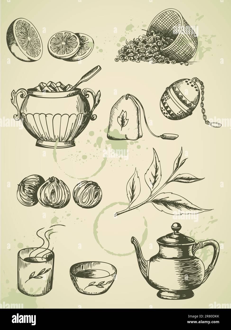 Teapot tea bag crockery Stock Vector Images - Alamy