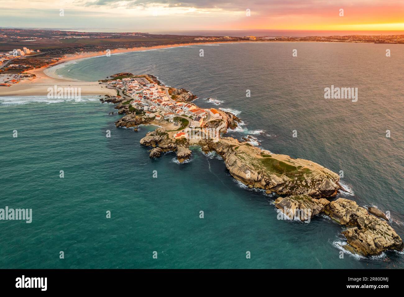 Aerial view of Baleal peninsula near Peniche town on the west coast of ...