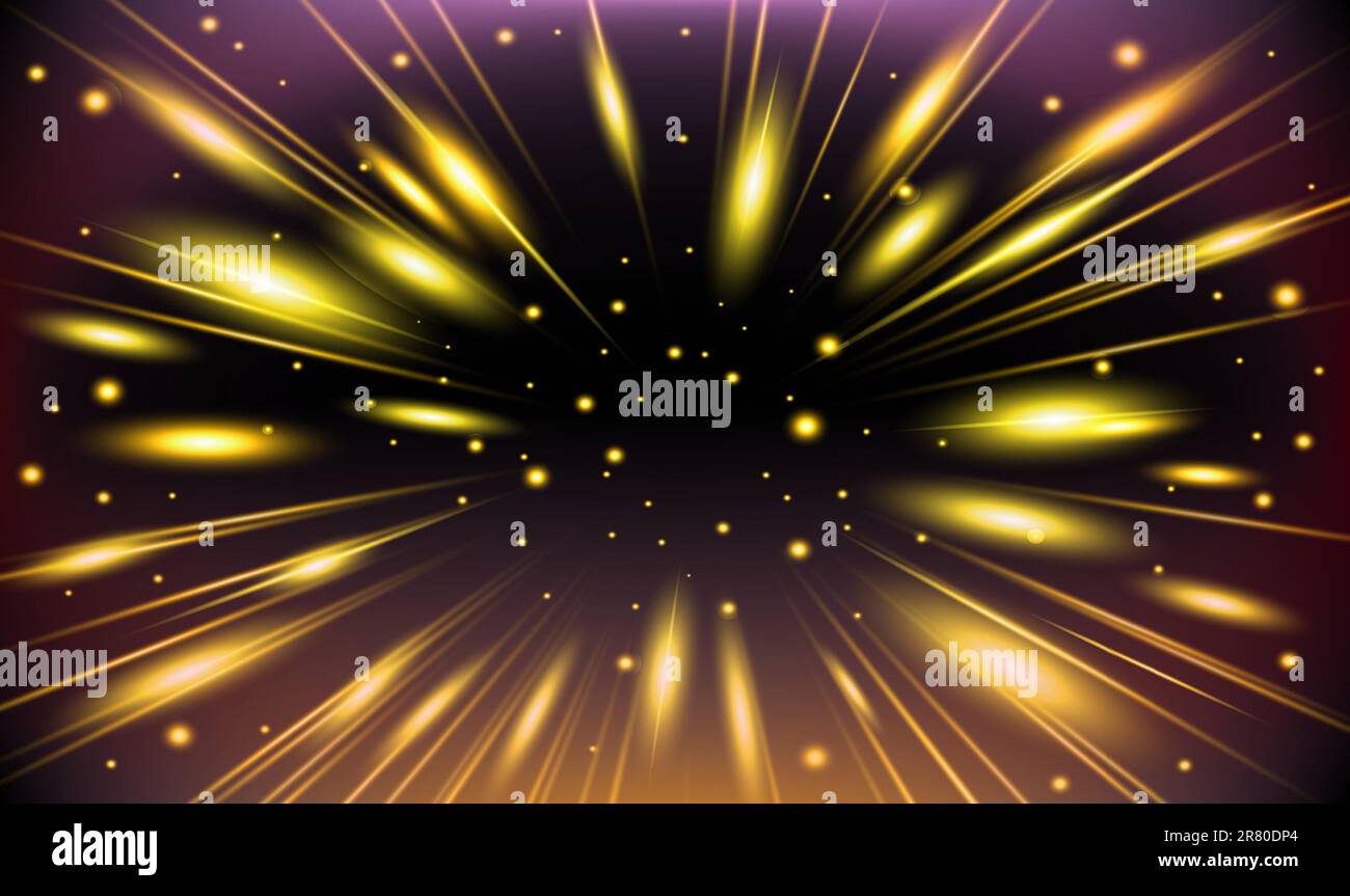 Golden, yellow glowing lines and particles of strong energy, magic in ...