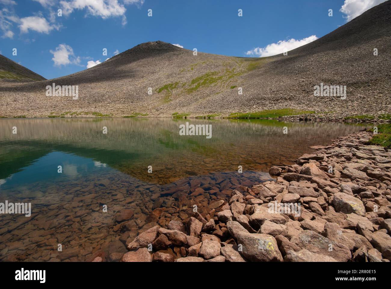 Beautiful mountain lake with nice blue sky and clouds Stock Photo - Alamy