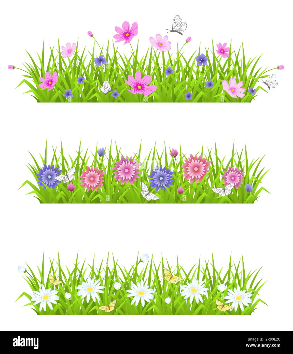 Vector green background with grass and flowers Stock Vector Image & Art ...