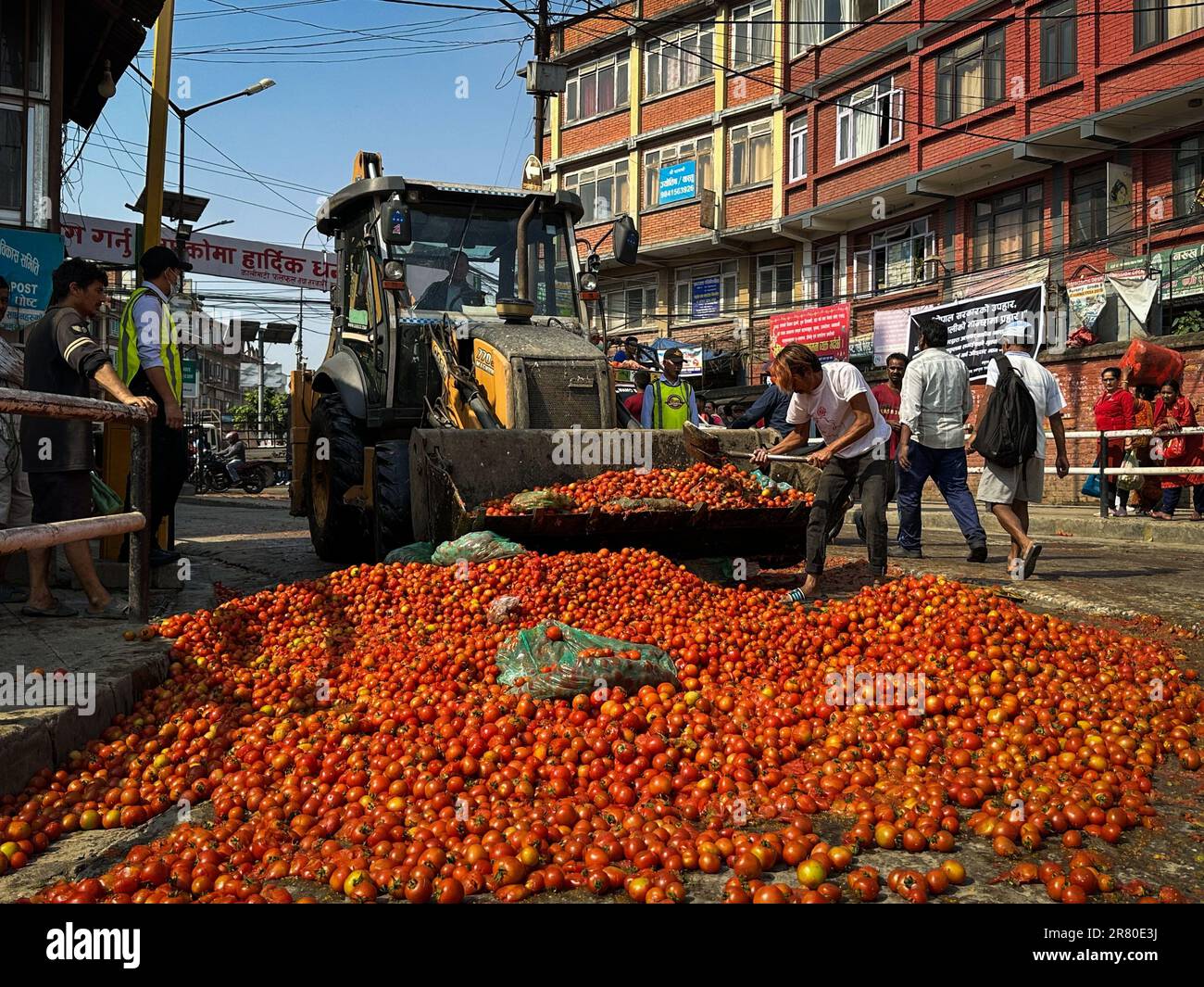 Kathmandu, Bagmati, Nepal. 18th June, 2023. A dozer cleans up the the ...
