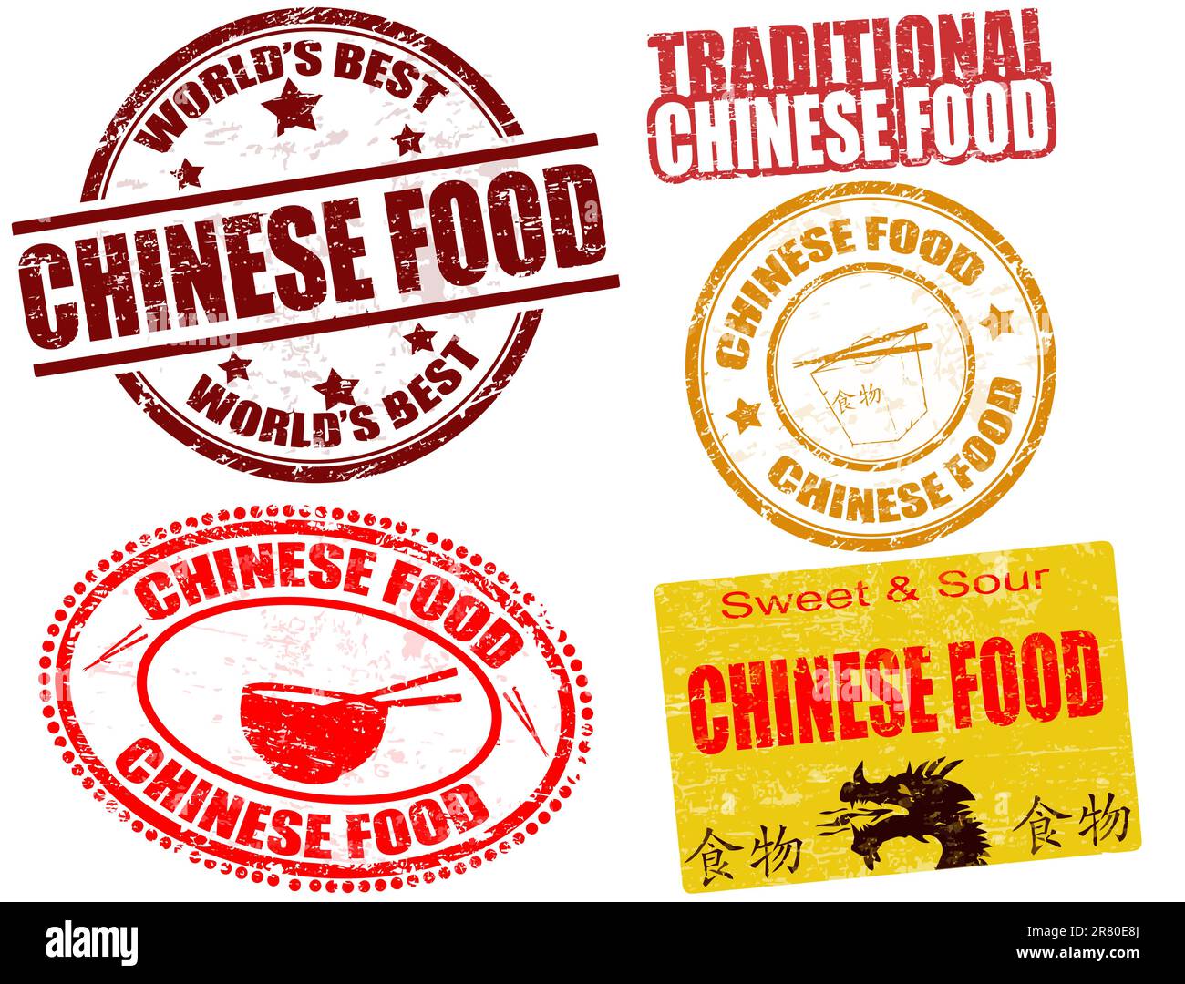 Set of grunge rubber stamps with the text chinese food written inside ...