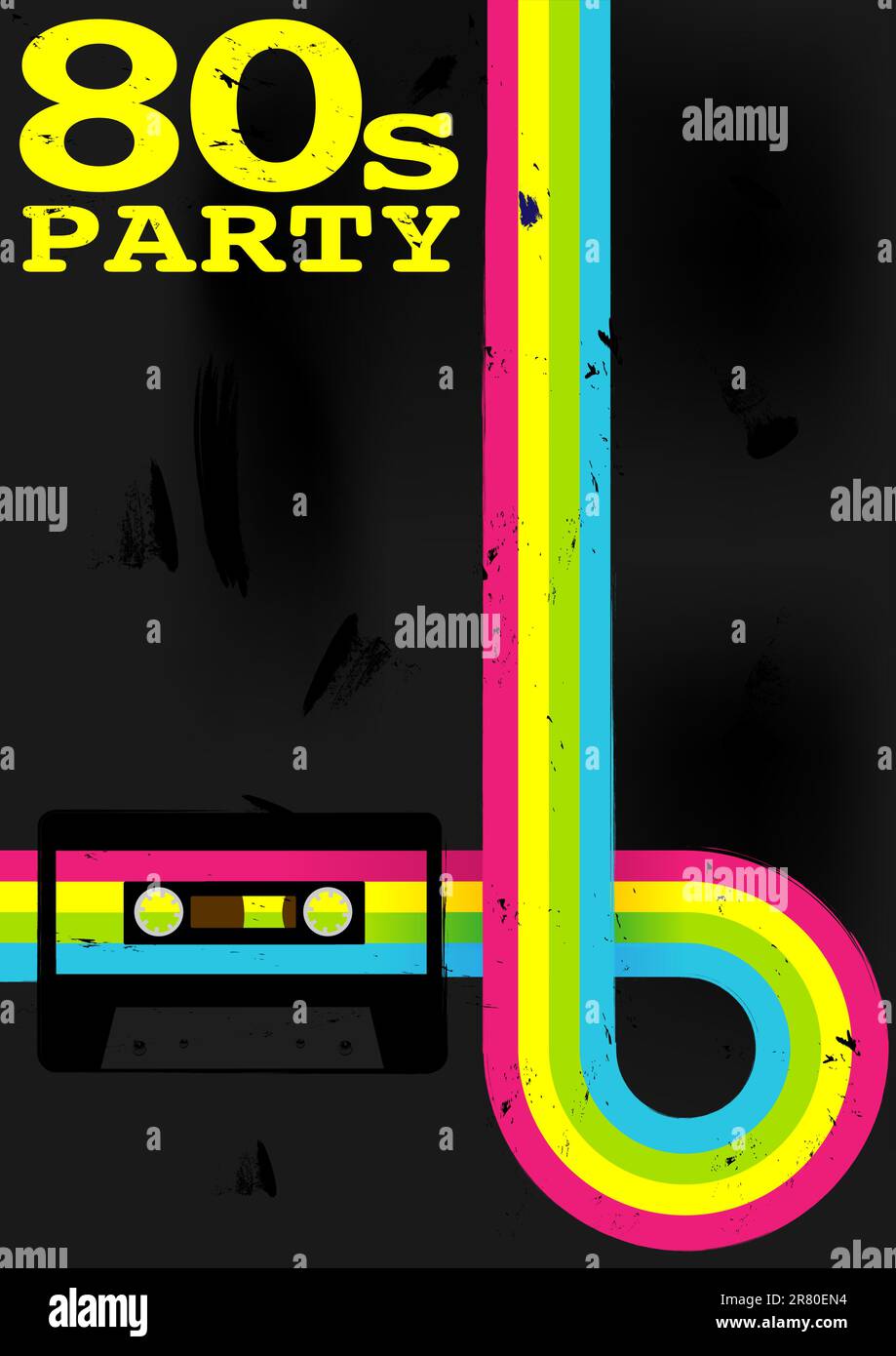 Retro Poster - 80s Party Flyer With Audio Cassette Tape Stock Vector ...