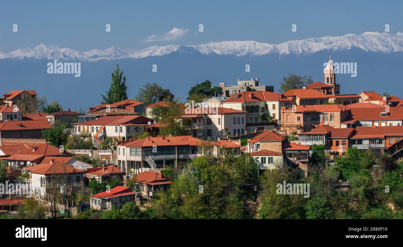 Magic View of Signagi and caucasus mountain range Stock Photo - Alamy