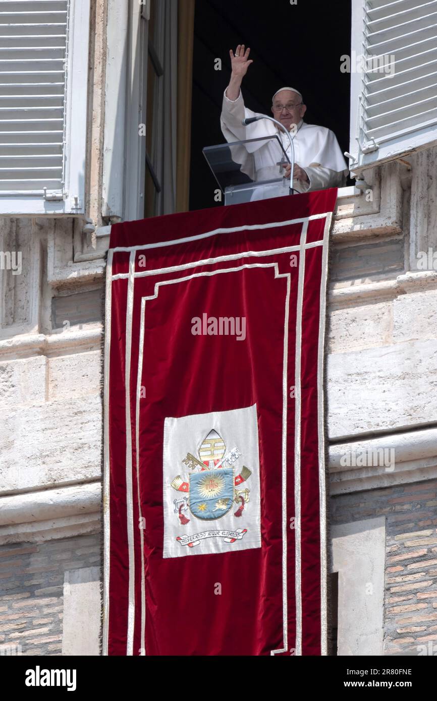 Vatican City, Vatican, 18 June 2023. Pope Francis delivers his Sunday ...