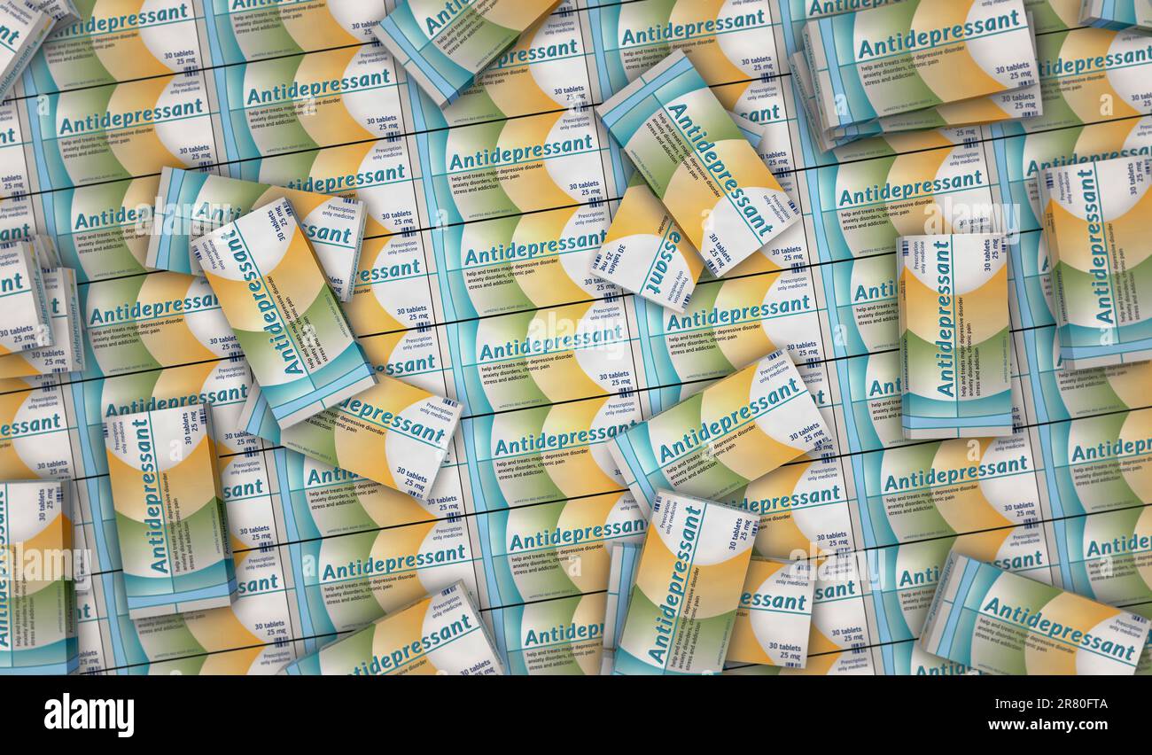 Antidepressant tablets box production line. Psychotropic drug for ...