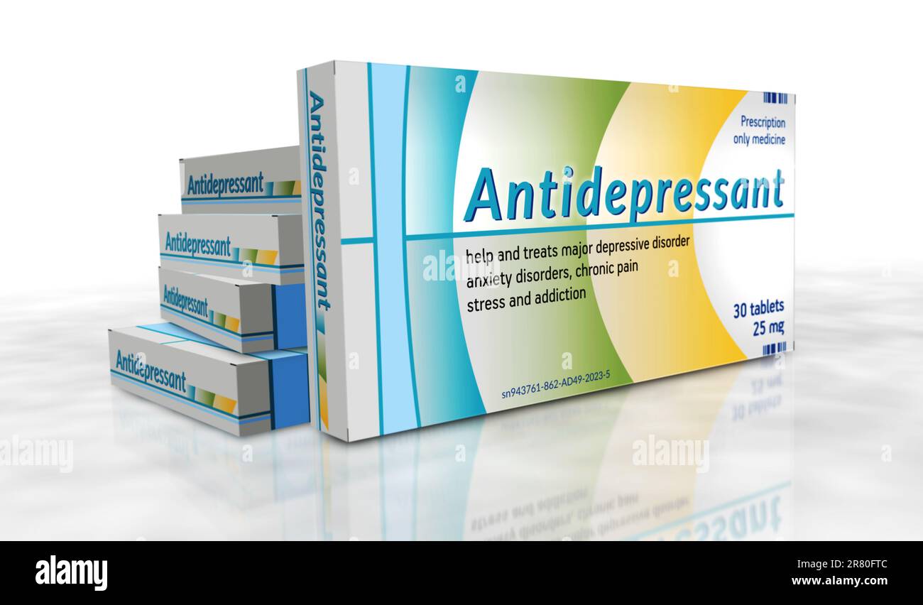 Antidepressant tablets box production line. Psychotropic drug for ...