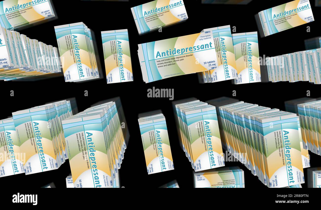 Antidepressant tablets box production line. Psychotropic drug for ...