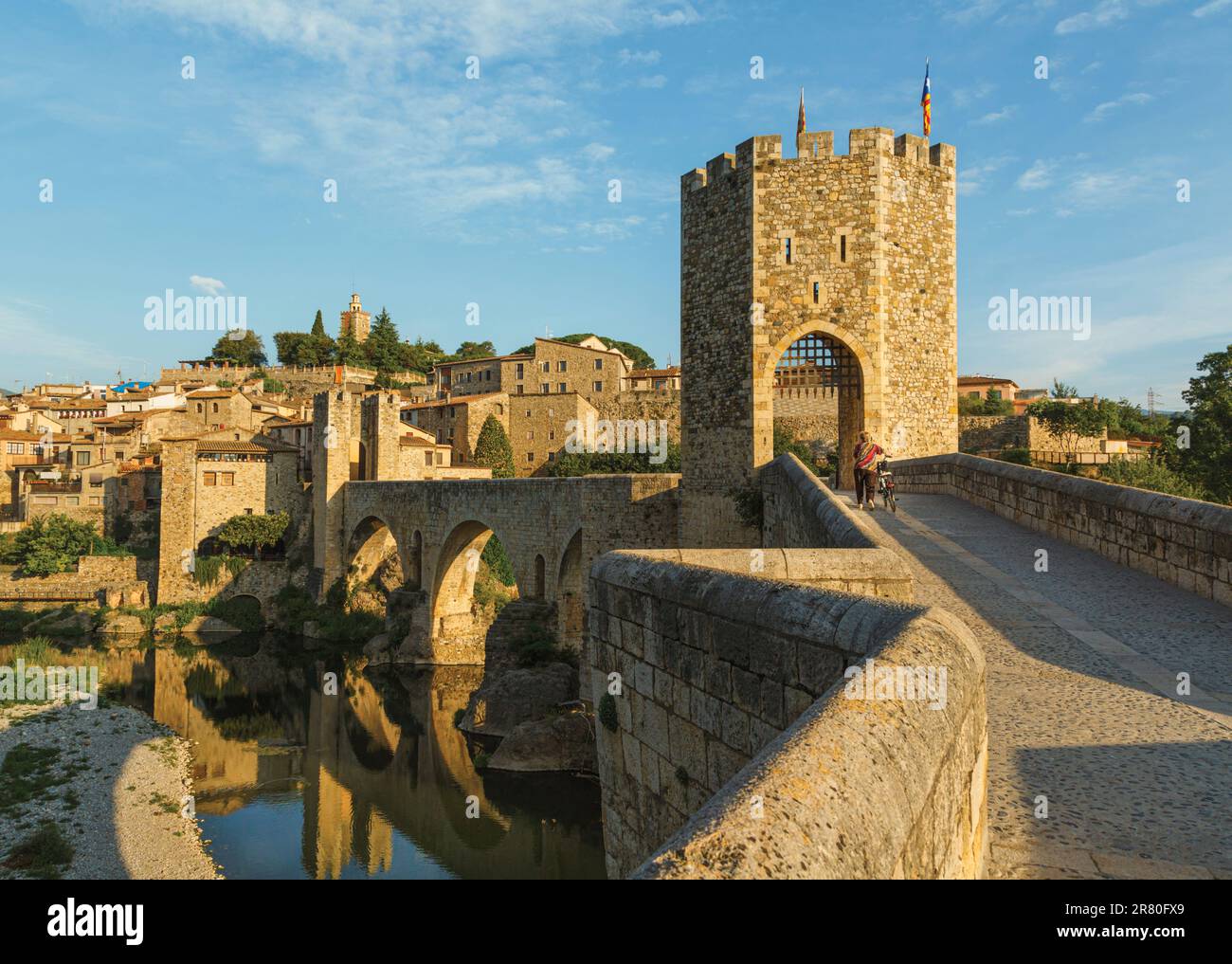 Besalu, Girona Province, Catalonia, Spain. Fortified bridge known as El ...