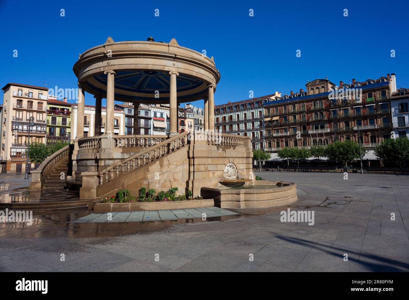 Pavilion monument at the castle Square in the old town of Pamplona ...