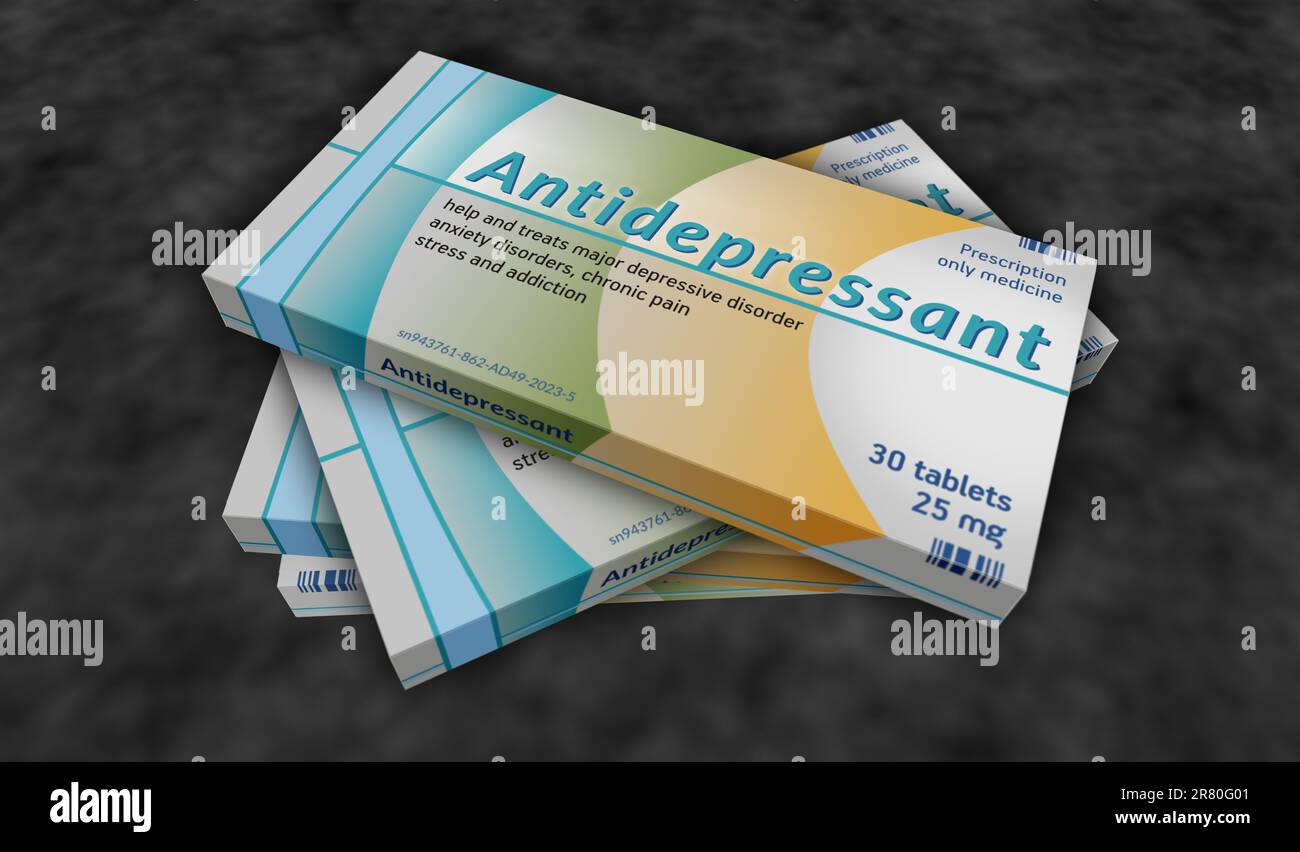 Antidepressant tablets box production line. Psychotropic drug for ...