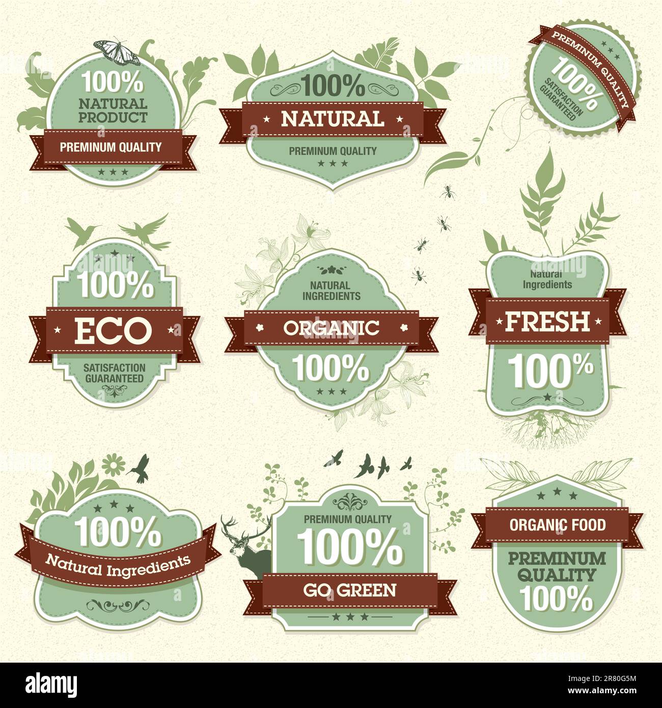 Set of vector natural premium quality labels for packaging, print ...