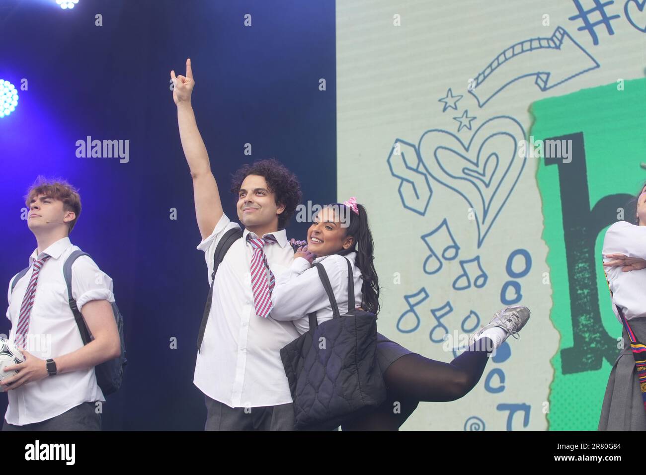 The cast of the musical Babies on stage during West End Live, a weekend ...