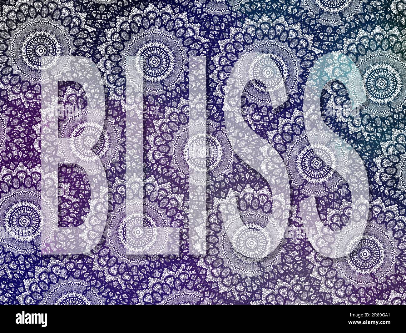 Bliss word written over mandala pattern in colorful illustration Stock ...