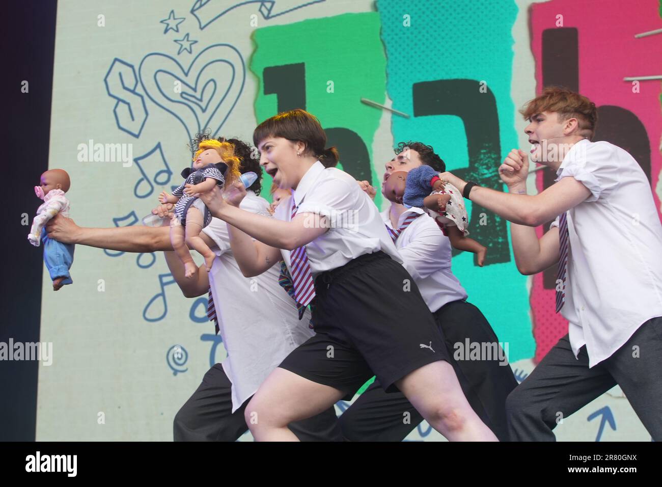 The cast of the musical Babies on stage during West End Live, a weekend ...