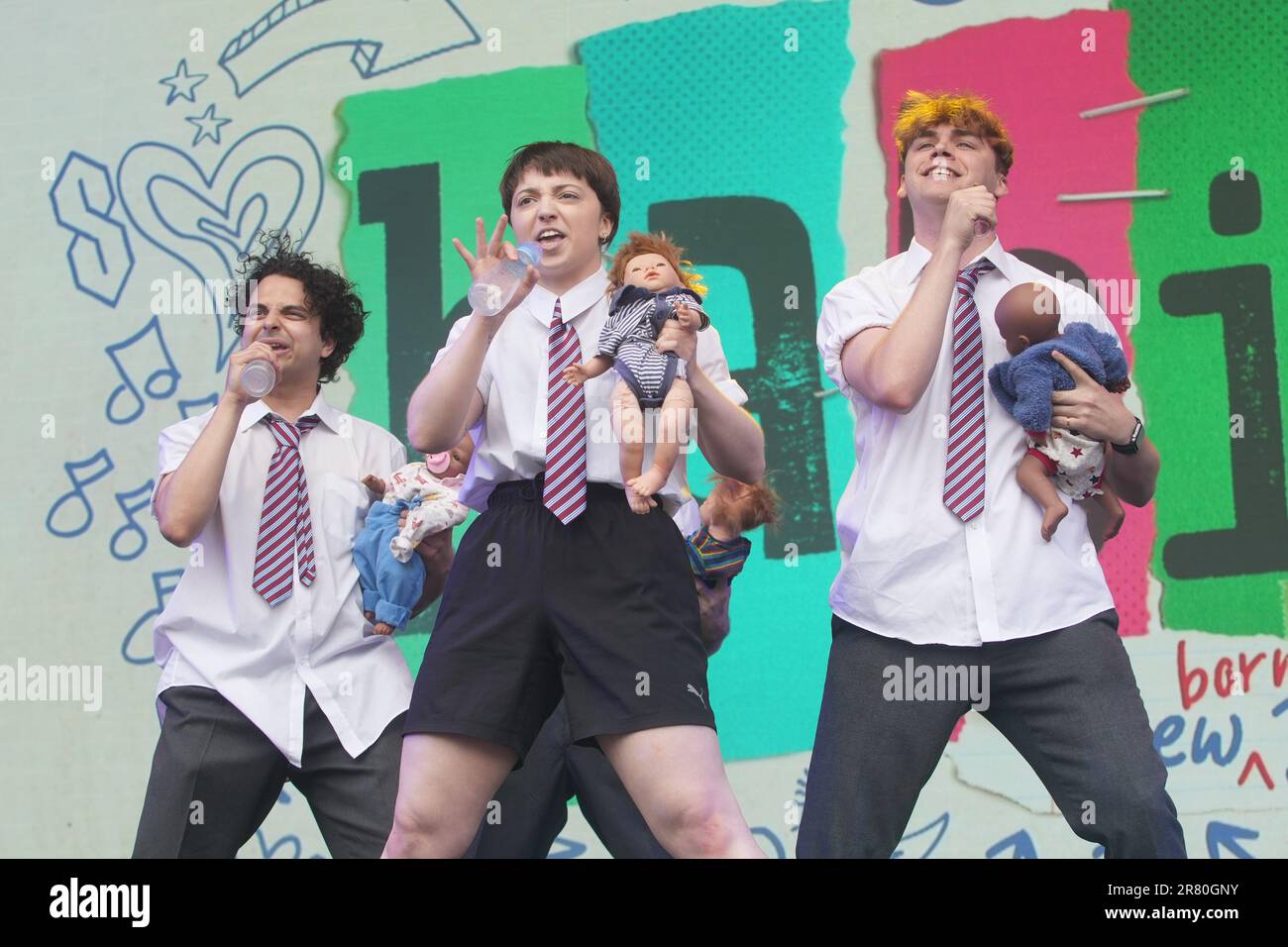 The cast of the musical Babies on stage during West End Live, a weekend ...