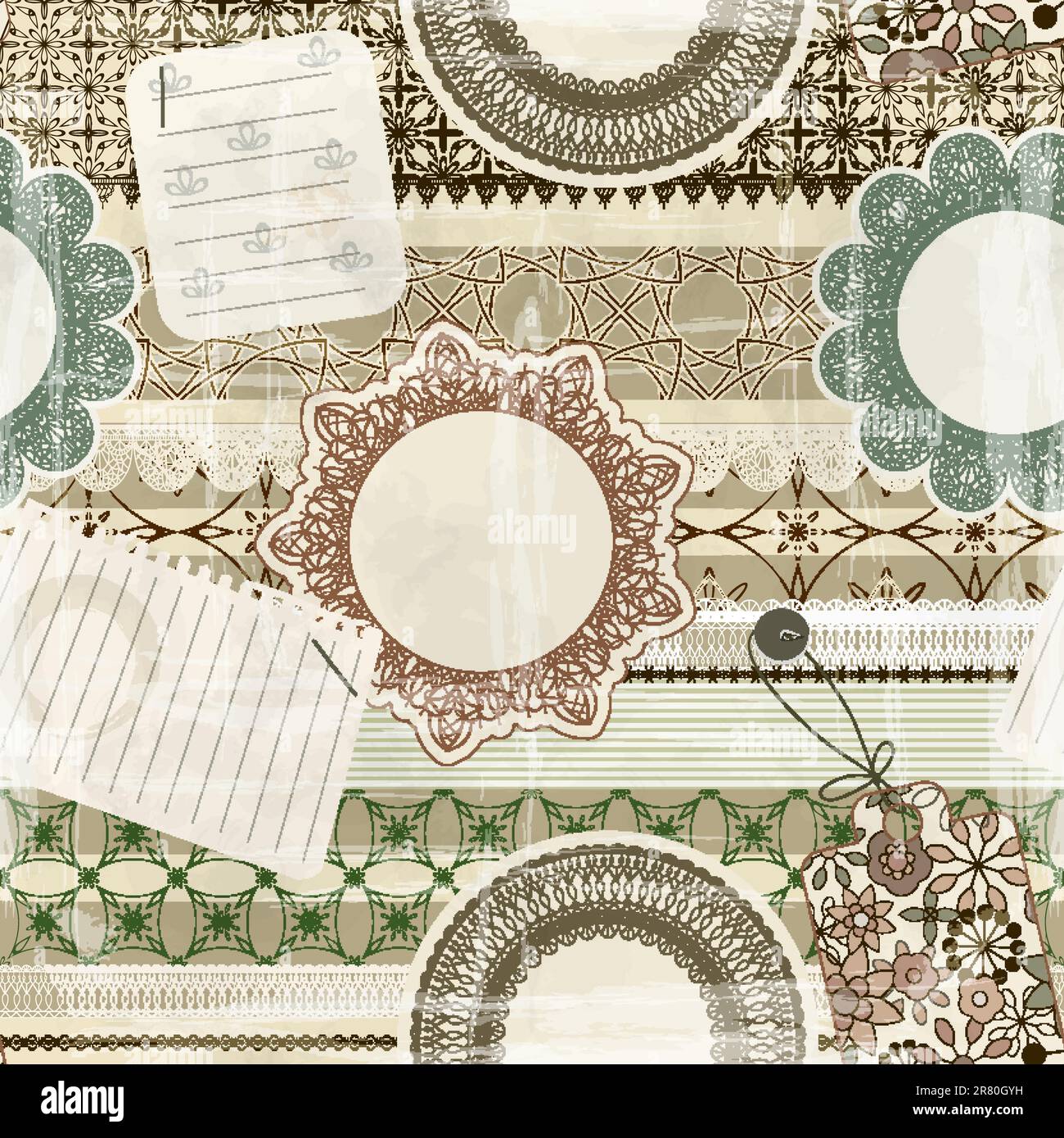vector seamless pattern with scrapbook elements: lacy napkins, sheets ...