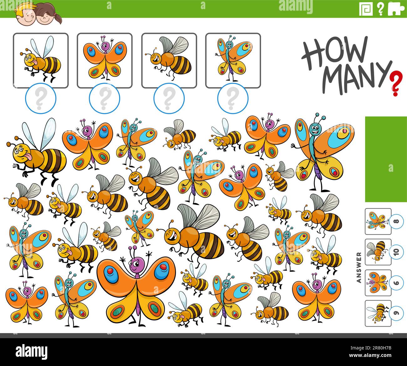 Cartoon illustration of educational counting activity with happy ...