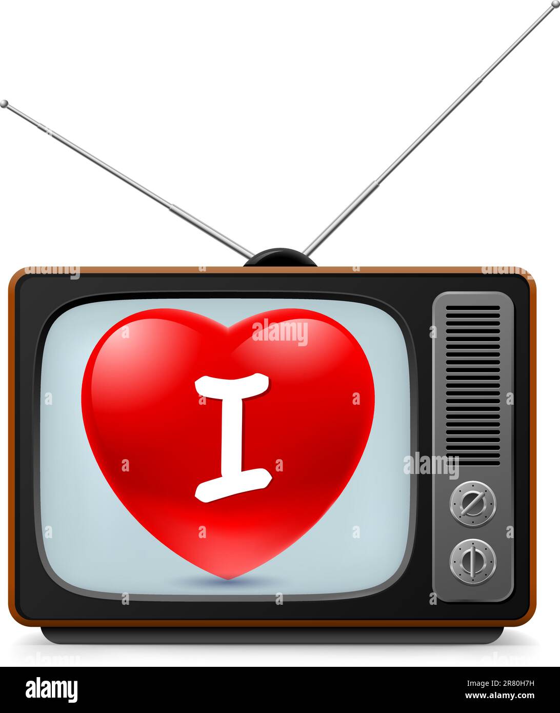 Illustration of TV set with Heart. Illustration on white Stock Vector ...